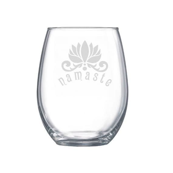 Namaste and Lotus Wine Glass Yoga Glassware | Etsy