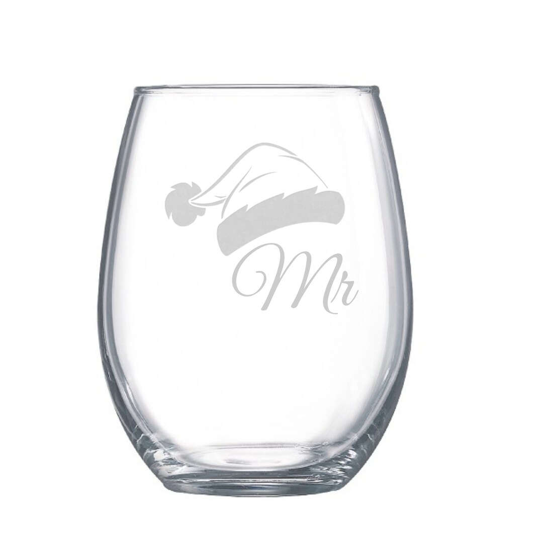 Mr. Claus Stemless Wine Glass, Christmas Glassware, Holiday Décor ...