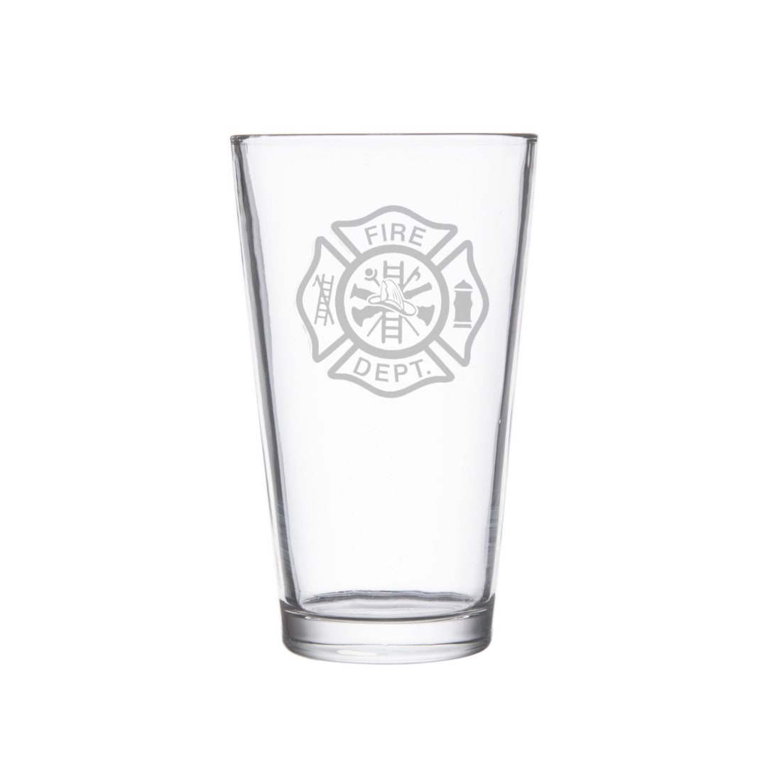 Fire Fighter Etched Pint Glasses, Fire Fighter Emblem Glass, Etched ...