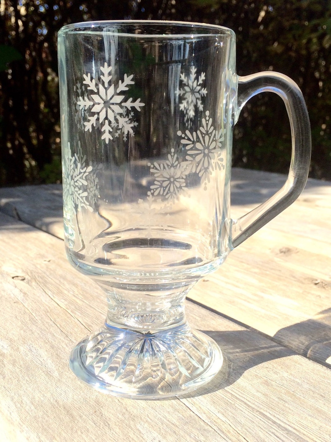 Snowflake Etched Coffee Mug: Holiday Glass Mug - Etsy