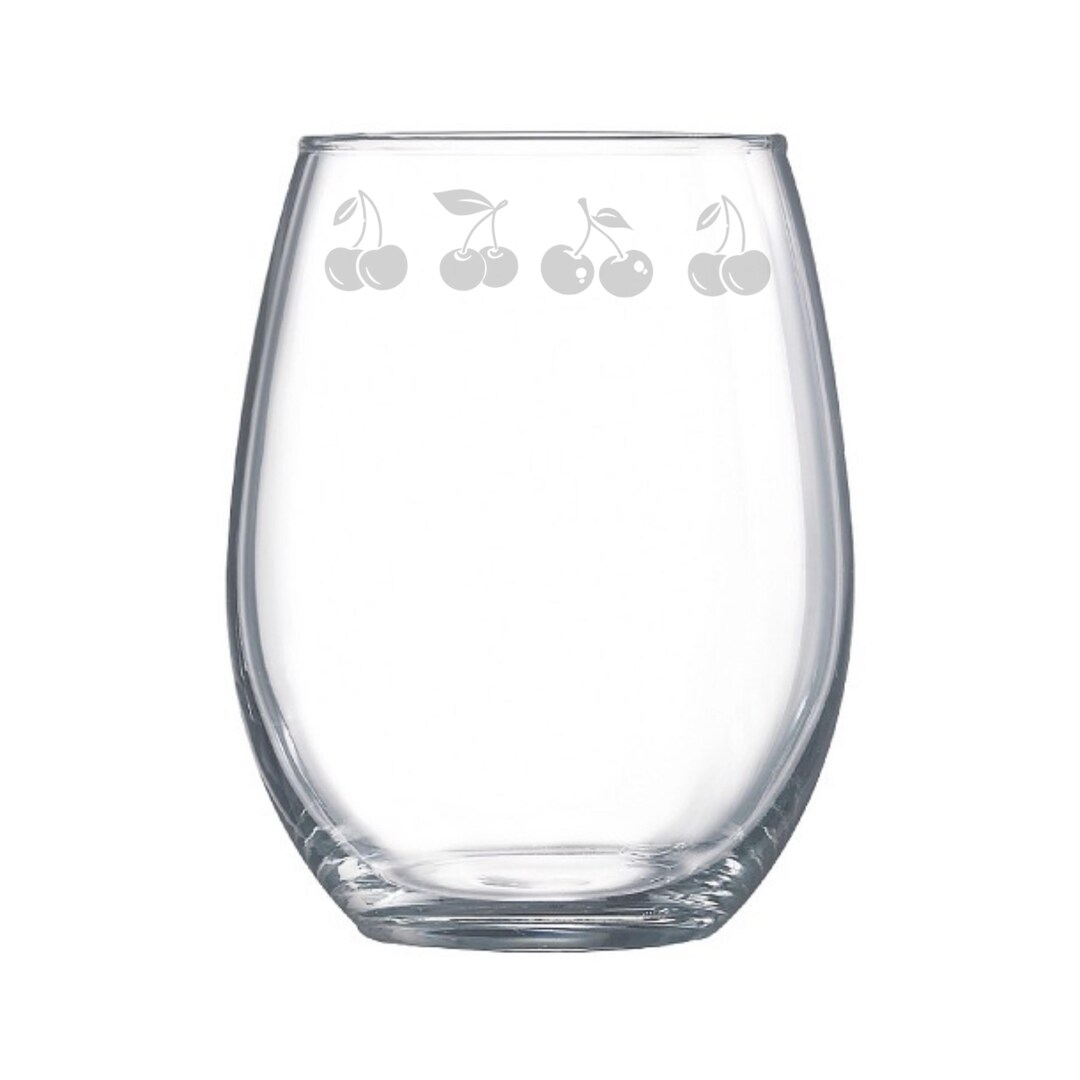 Cherry Etched Stemless Wine Glass, Glassware With a Cherry Patterned ...