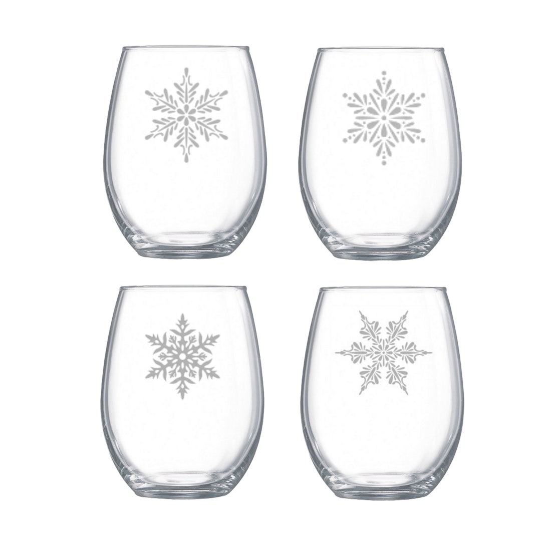 Snowflake Etched Wine Glasses - Set of 4 Christmas Holiday Glassware - Etsy