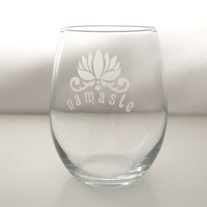 Namaste and Lotus Wine Glass, Yoga Glassware, Yoga Gifts - Etsy