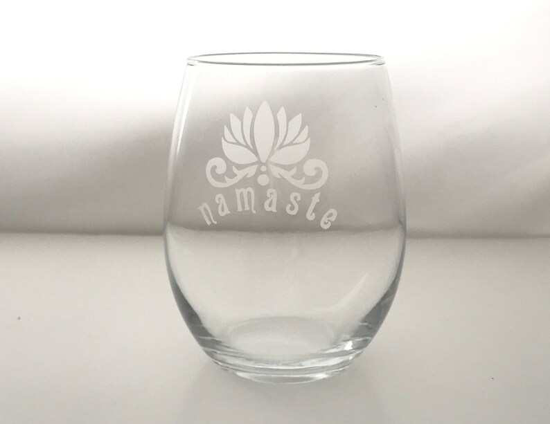 Namaste and Lotus Wine Glass, Yoga Glassware, Yoga Gifts - Etsy