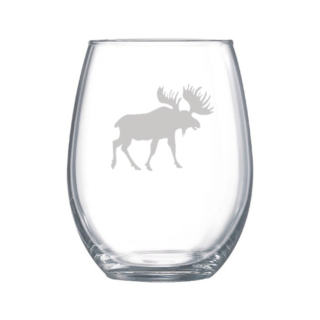 Moose Etched Stemless Wine Glass: Rustic Woodland Decor - Etsy