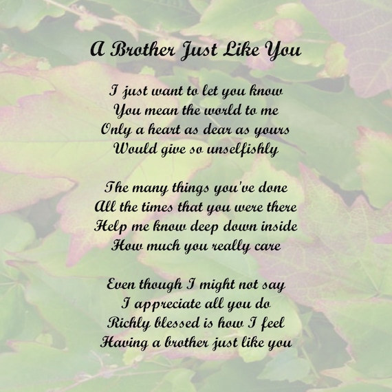 Big Brother Little Brother Ts Brother Poem Love Poem 8 X Etsy