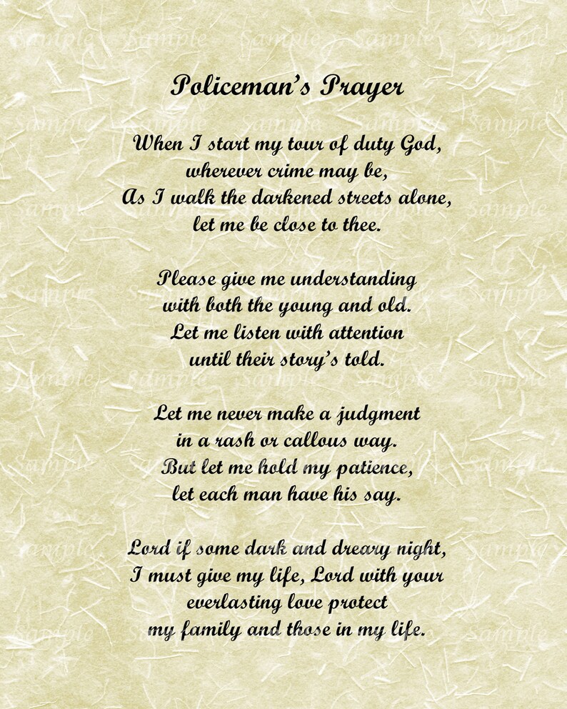 A Policeman's Prayer Poem for Police Officers 8 x 10 Print | Etsy