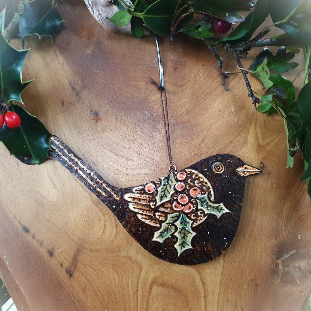 Holly Blackbird an Original Wood Burning, Small Decoration, Art ...