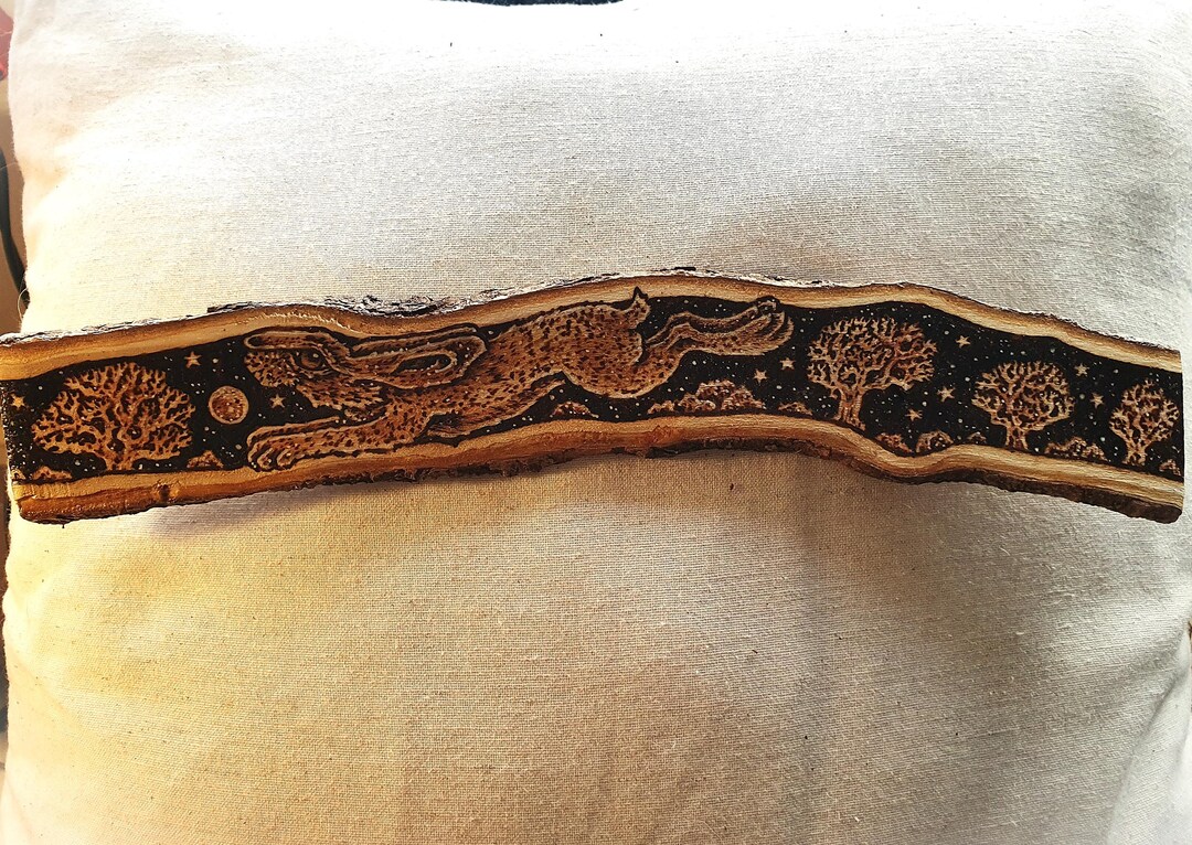 Running Hare 2~ Wood Burnt Art, Original Pyrography Decorated Painted ...