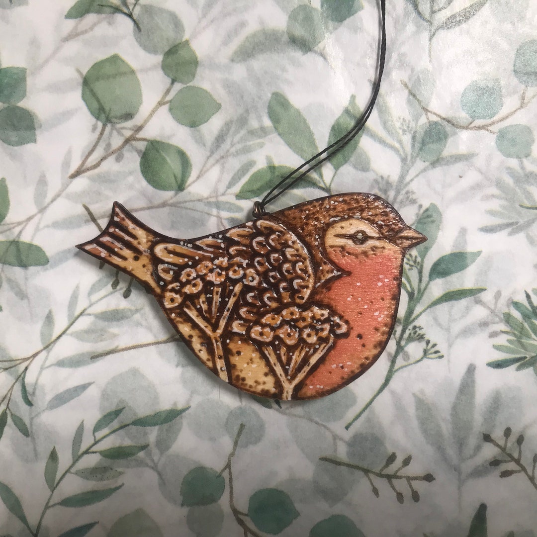 Flower Robin an Original Wood Burning, Small Decoration, Art ...