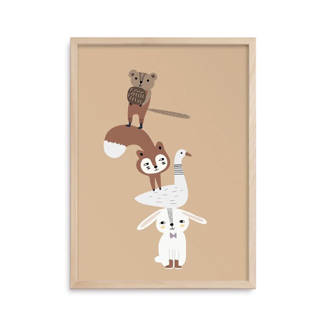 Animal Tower Poster | Nursery Wall Art Print, Personalized Name, Baby ...