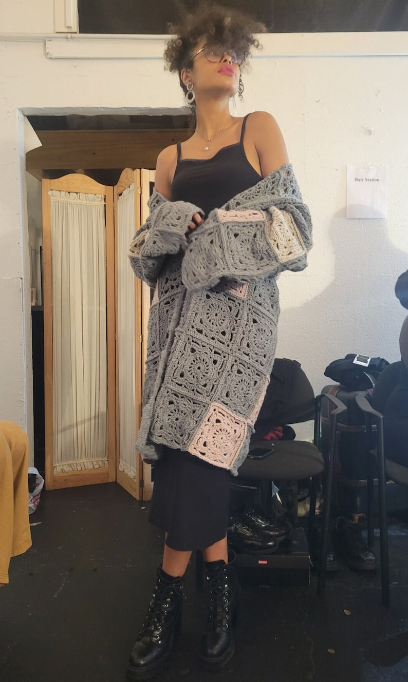 Grey Crochet Patchwork Jacket - Etsy