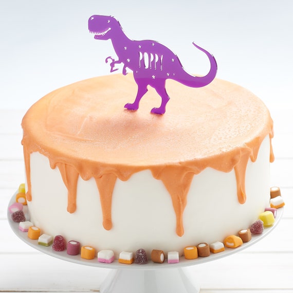 Dinosaur Cake Topper Personalized Dinosaur Glitter Cake Topper – T-Rex ...