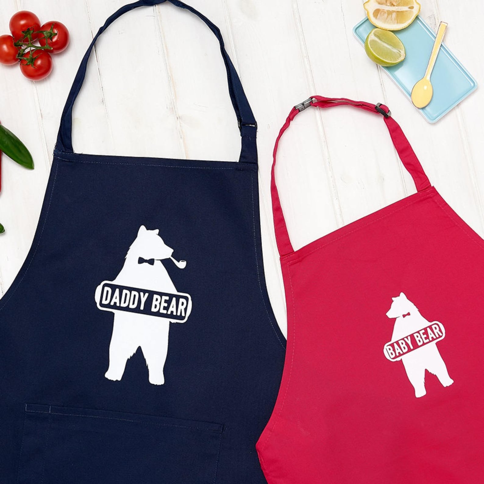 Personalised Daddy Bear and Baby Bear Apron Set | Etsy