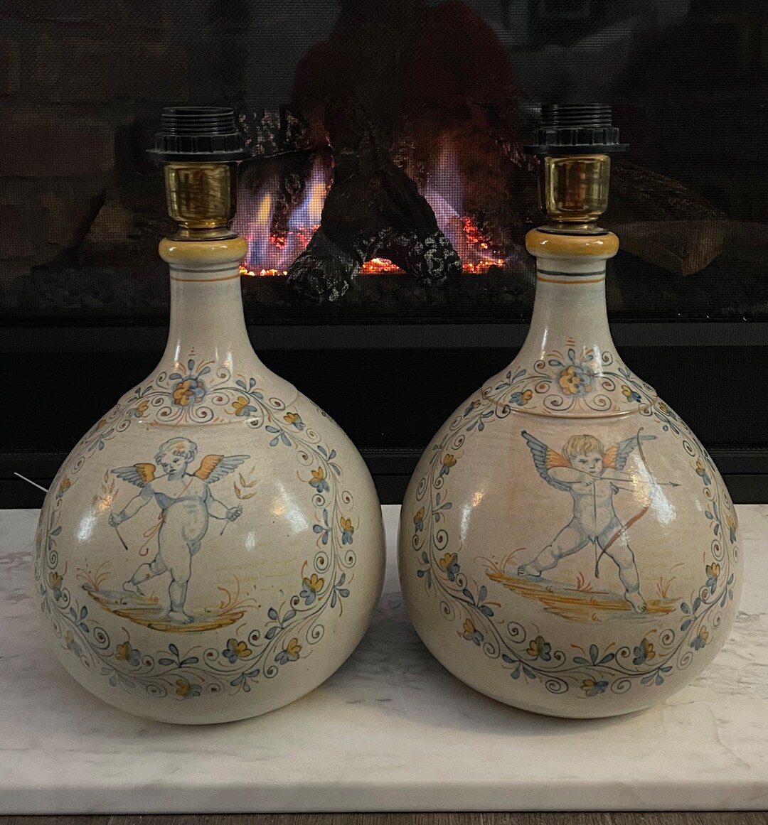Vintage Antonio Margaritelli Deruta Italy Ceramic Pottery Cherub Lamps ...