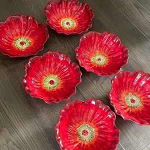 Maxcera Mum Florals Red Poppy Ceramic Sculpted Floral Shaped Bowls Set ...