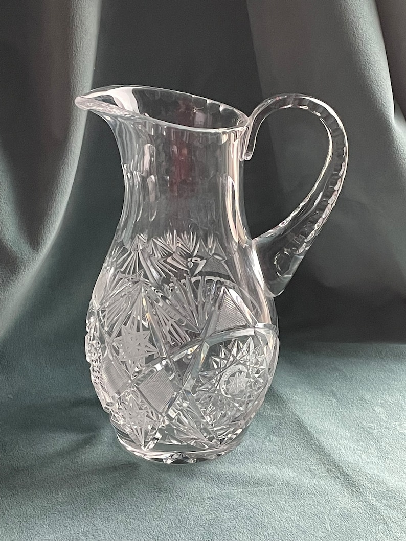 Vintage American Brilliant Cut Hobstar Crystal Pitcher - Etsy