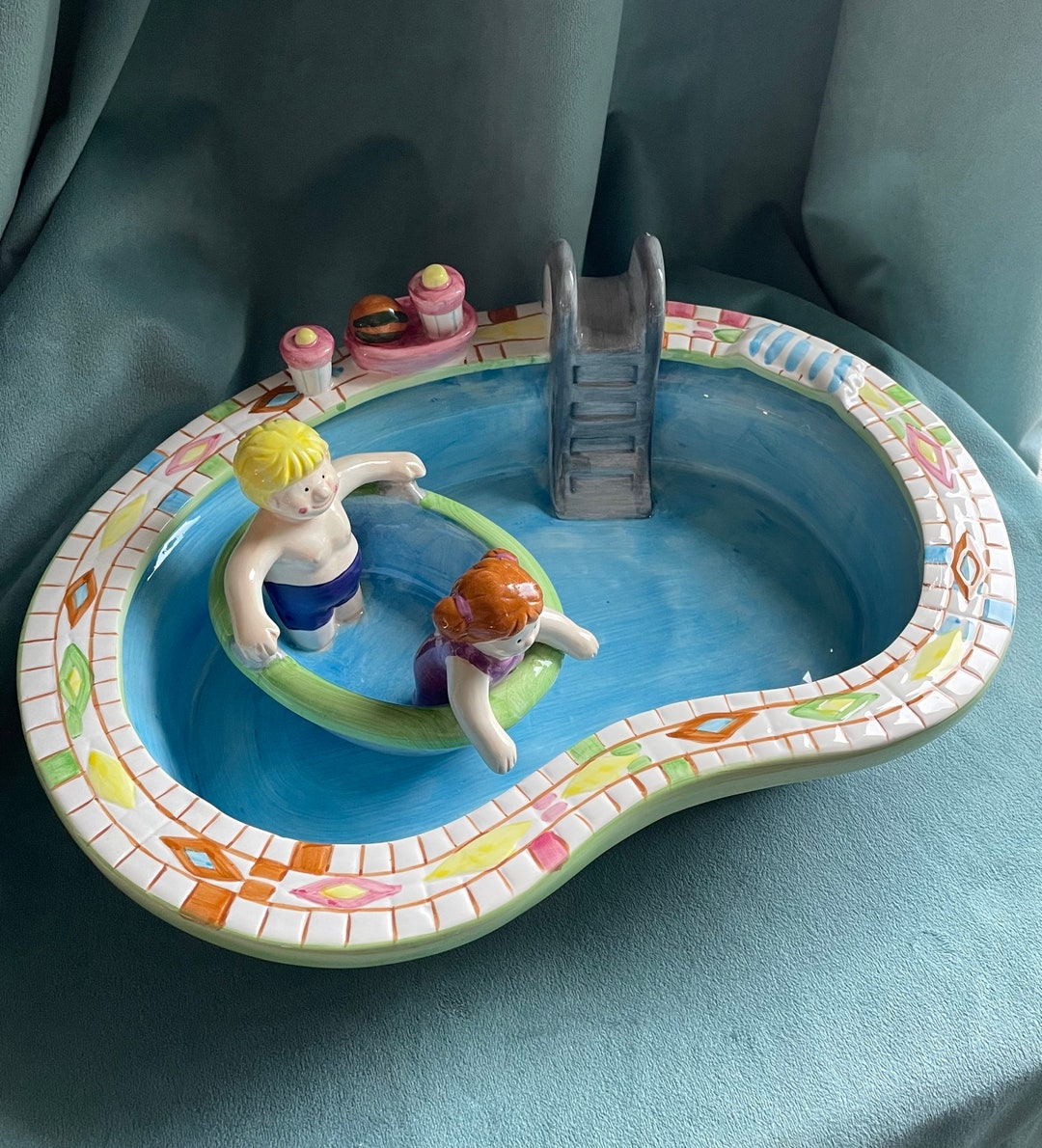 Vintage Swimming Pool With Playing Children Chip and Dip Ceramic ...