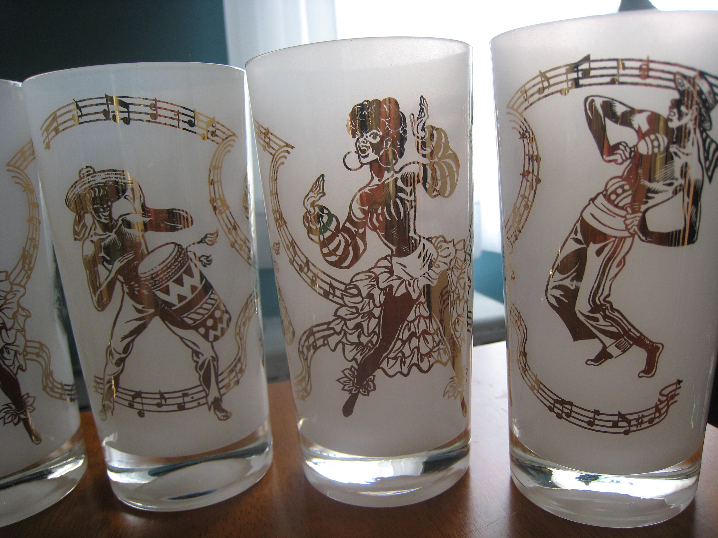Vintage 1950s Caribbean Calypso Dancer & Musicians High Ball Glasses ...