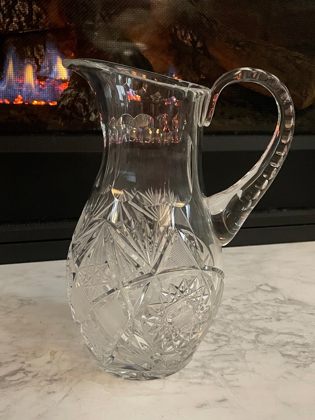 Vintage American Brilliant Cut Hobstar Crystal Pitcher - Etsy