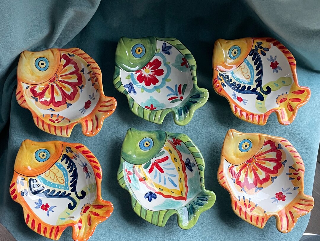 Maxcera Morocco Leaf Fish Shaped Ceramic Dipping or Dessert Bowls Set ...