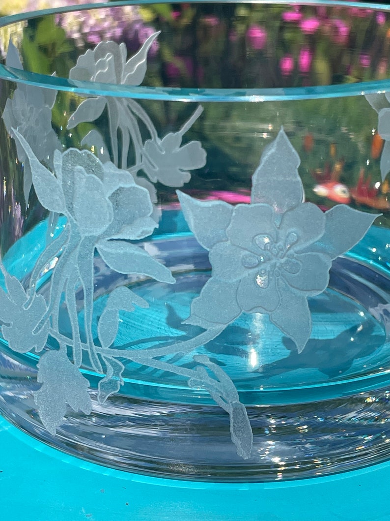 Vintage Perry Coyle Iris Etched Floral Crystal Bowl Signed - Etsy