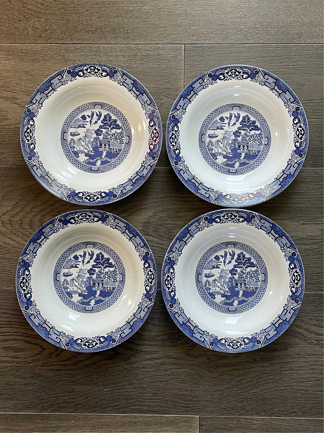 Royal Cuthbertson Blue Willow Porcelain Wide Rimmed Bowls Set of 4 - Etsy
