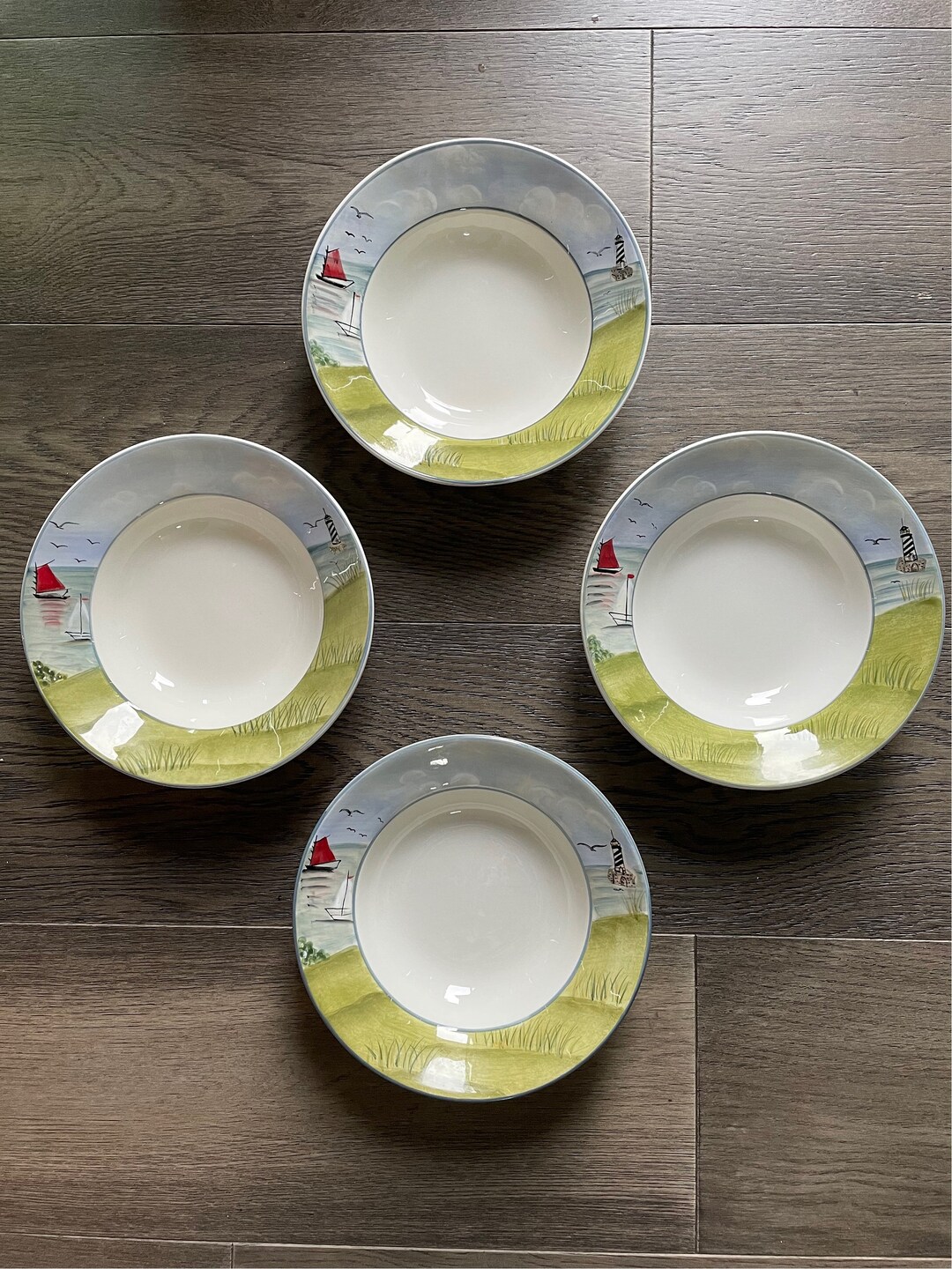 Sakura Nantucket Shoreline Hand Painted Rimmed Ceramic Soup Bowls ...