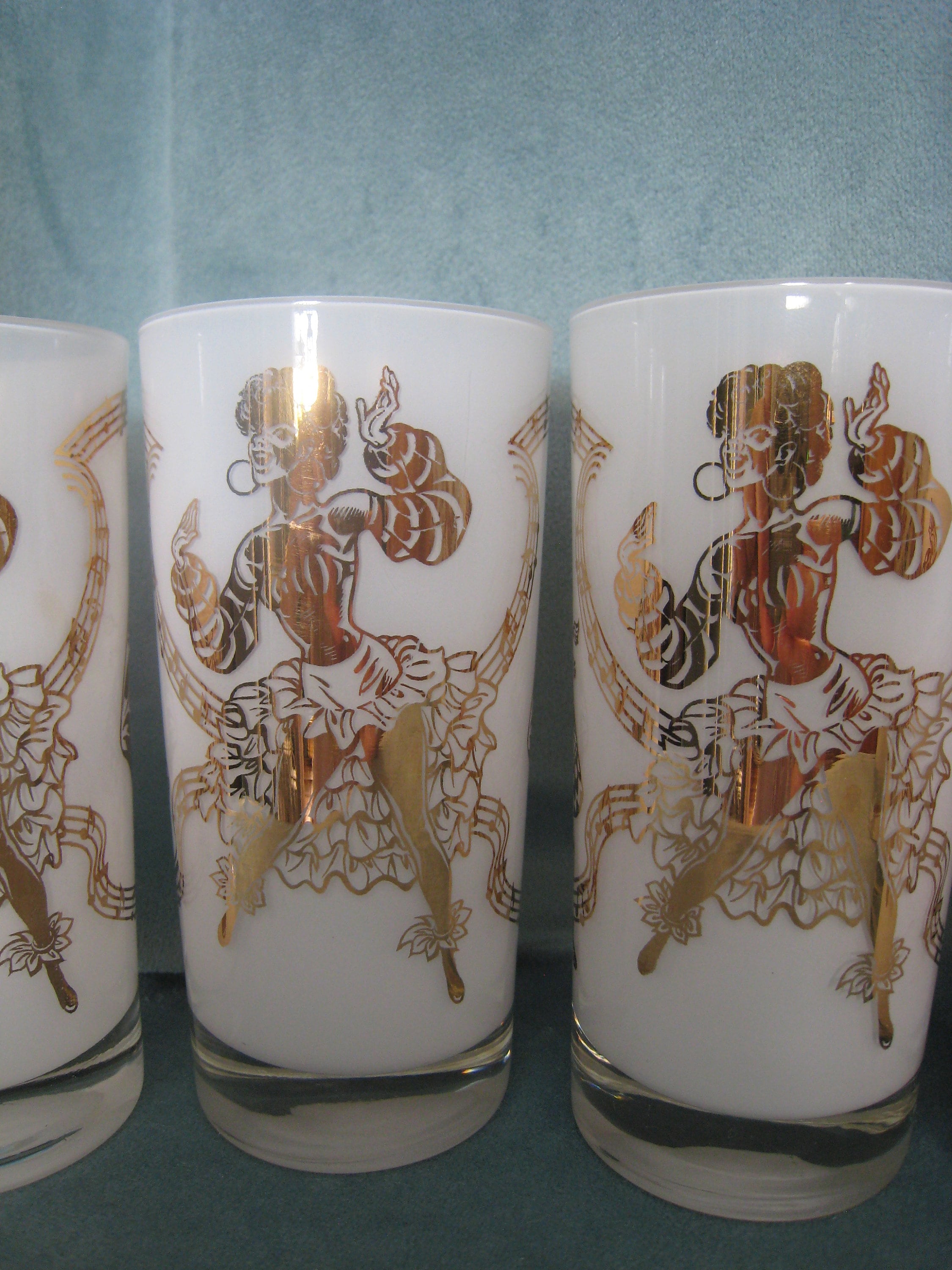 Vintage 1950s Caribbean Calypso Dancer & Musicians High Ball Glasses ...