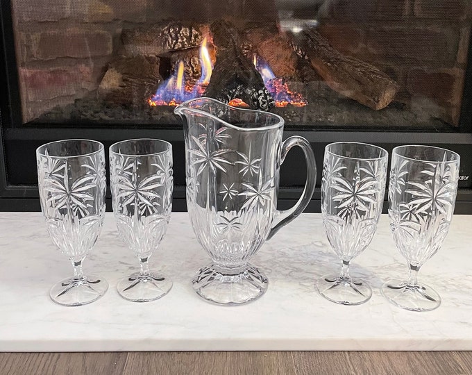 Godinger Palm South Beach Collection Crystal Pitcher & (4) Iced Tea ...