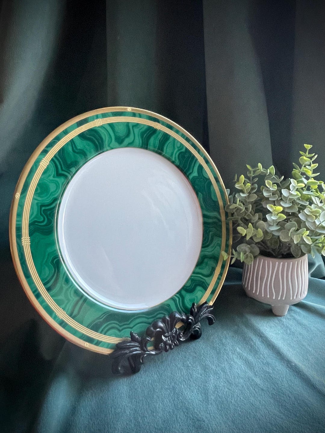 Christian Dior Gaudron Malachite Green and 22K Gold Bone China Dinner ...