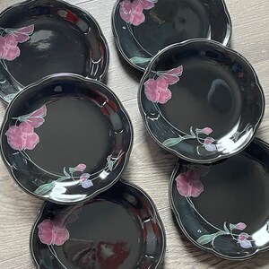 Vintage Mikasa Rondo Tango Lavender Floral on Black Appetizer, Salad or ...