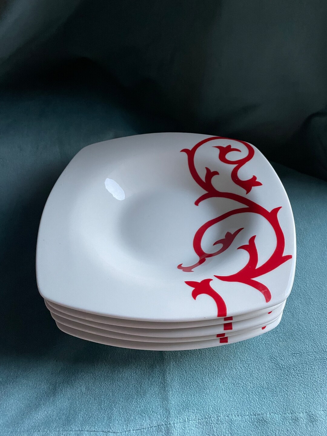 Coventry Porcelain Soup Bowls: Red Scroll Design, Set of 5 - Etsy