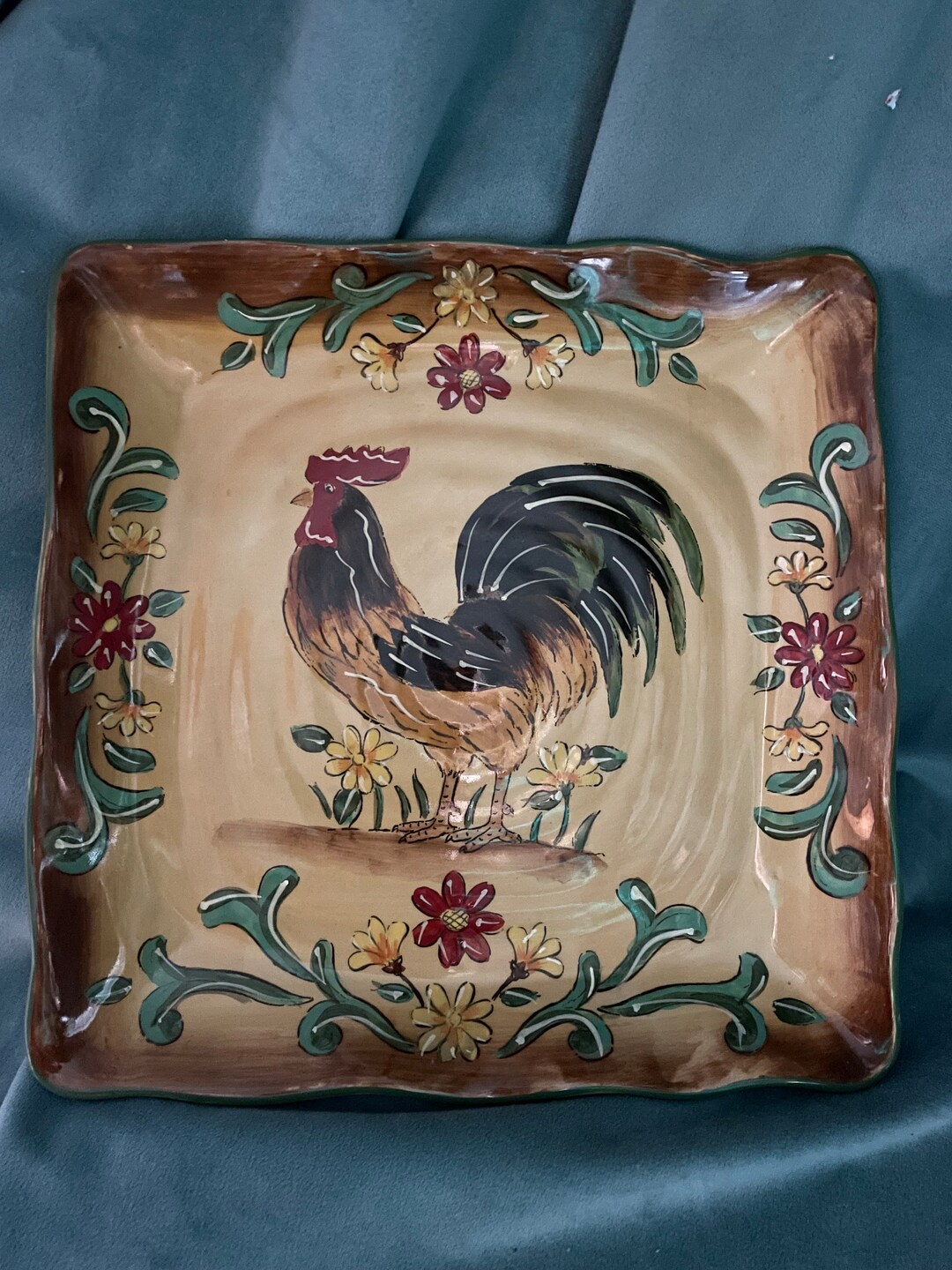 Maxcera Honey Rooster Ceramic Square Serving Platter - Etsy