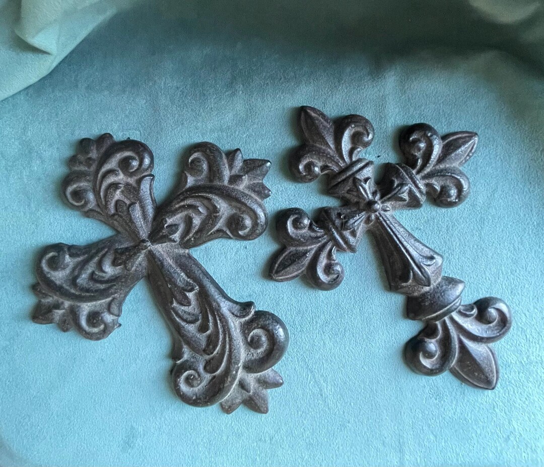 Vintage Fleur De Lis Cast Iron Crosses Set of 2 - Etsy
