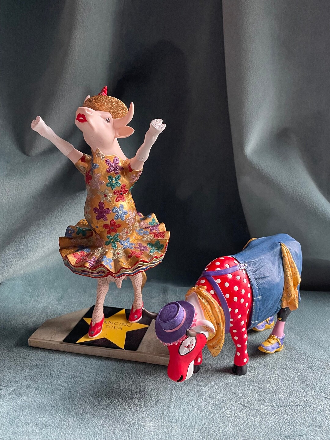 Cow Parade Dancing Diva and Bull Fight'n Bossie the Cow Resin Figures ...