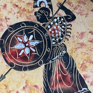 Vintage Greek Key Clay Art Pottery Hand Painted Warrior Small Trinket ...