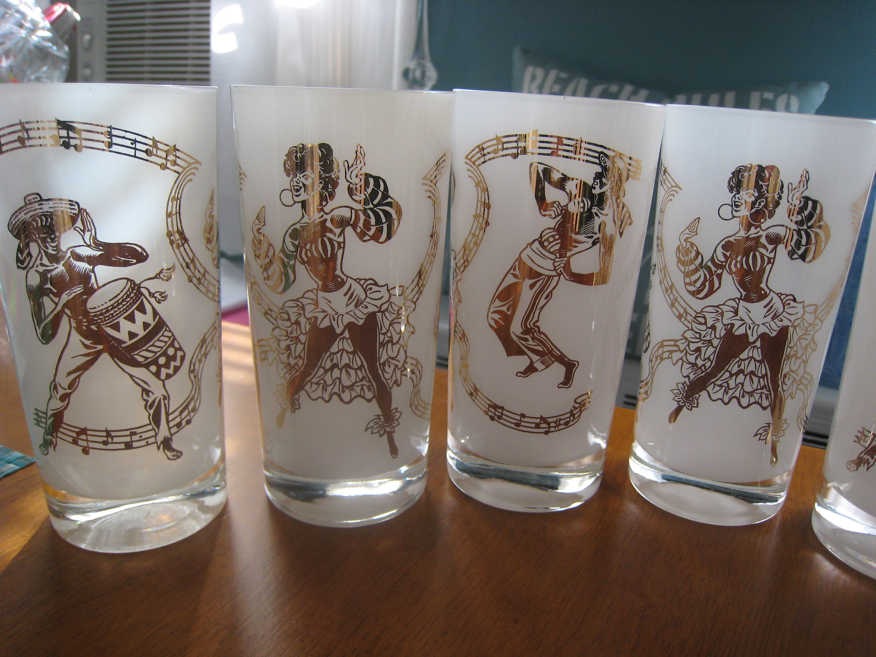 Vintage 1950s Caribbean Calypso Dancer & Musicians High Ball Glasses ...