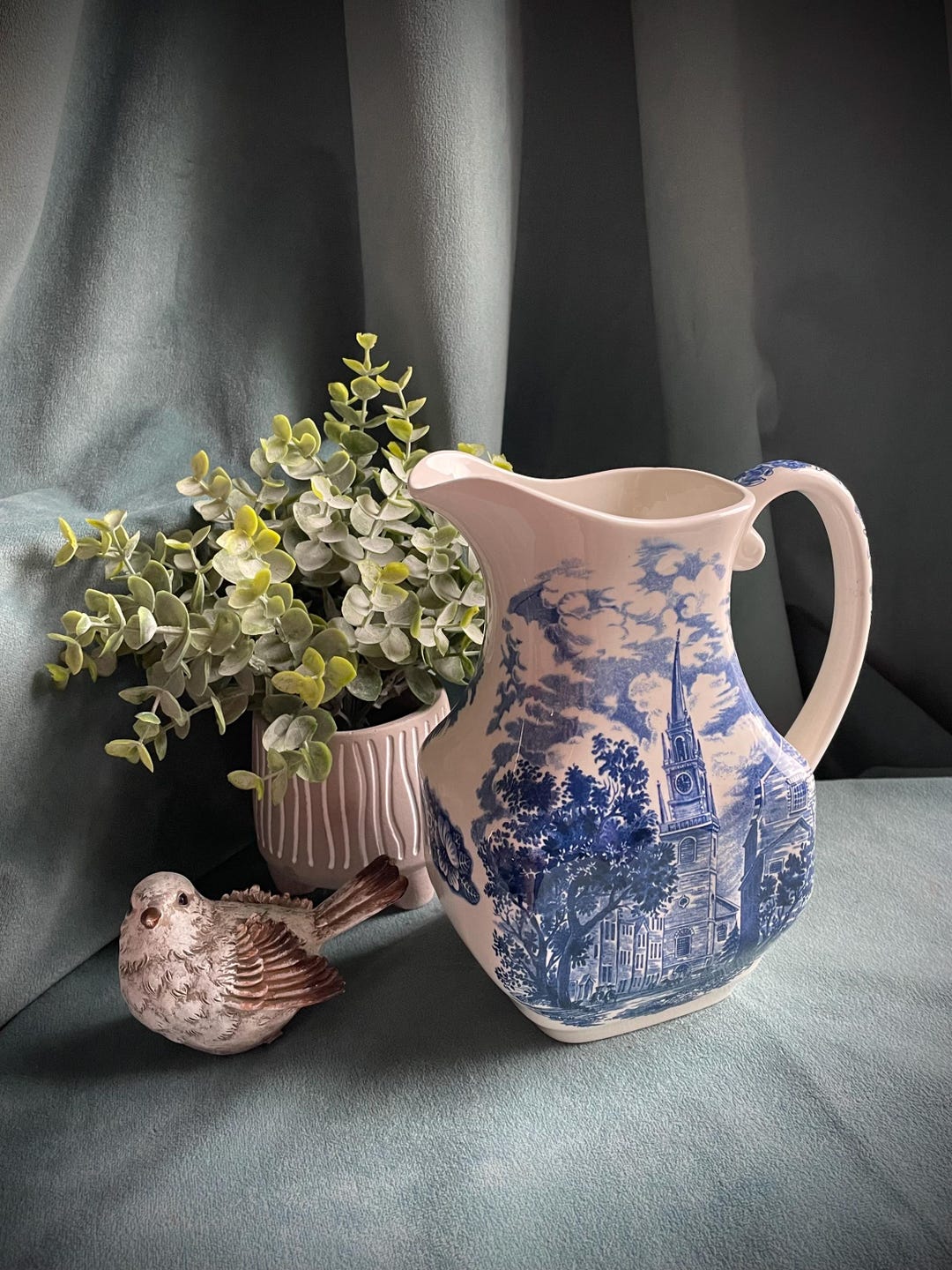 Liberty Blue Staffordshire England Old North Church Blue Transferware ...