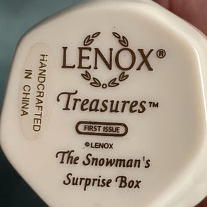 Lenox Treasures " the Snowman's Surprise Box" 1st Issue Hinged Trinket ...