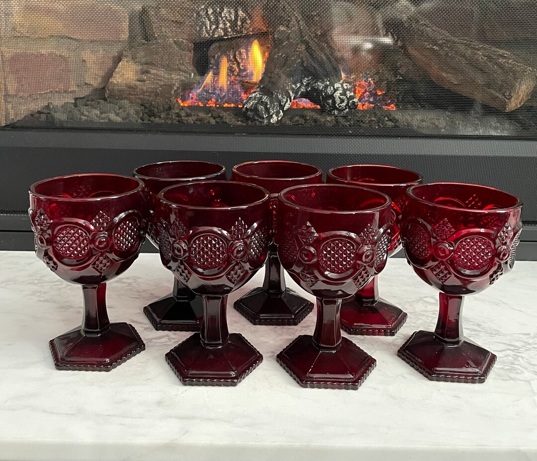 Vintage Avon Cape Cod 1876 Ruby Red Pressed Glass Water Goblets Set of ...