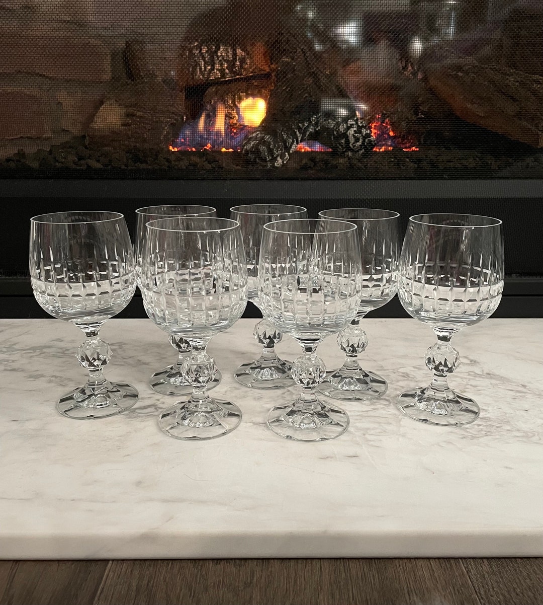 Vintage Bohemia Crystal Belfast Wine Glasses Vertical & Horizontal Cuts ...
