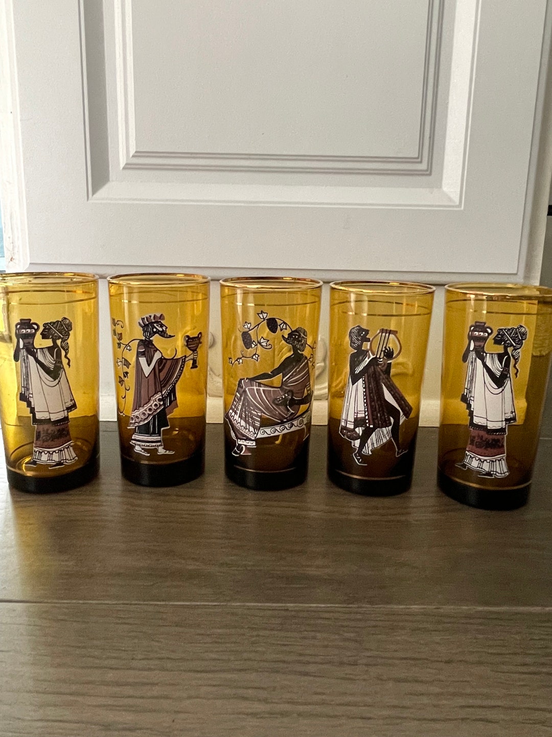 Vintage Amber Ancient Romans Mid Century Tumbler Glasses Set of 5 - Etsy