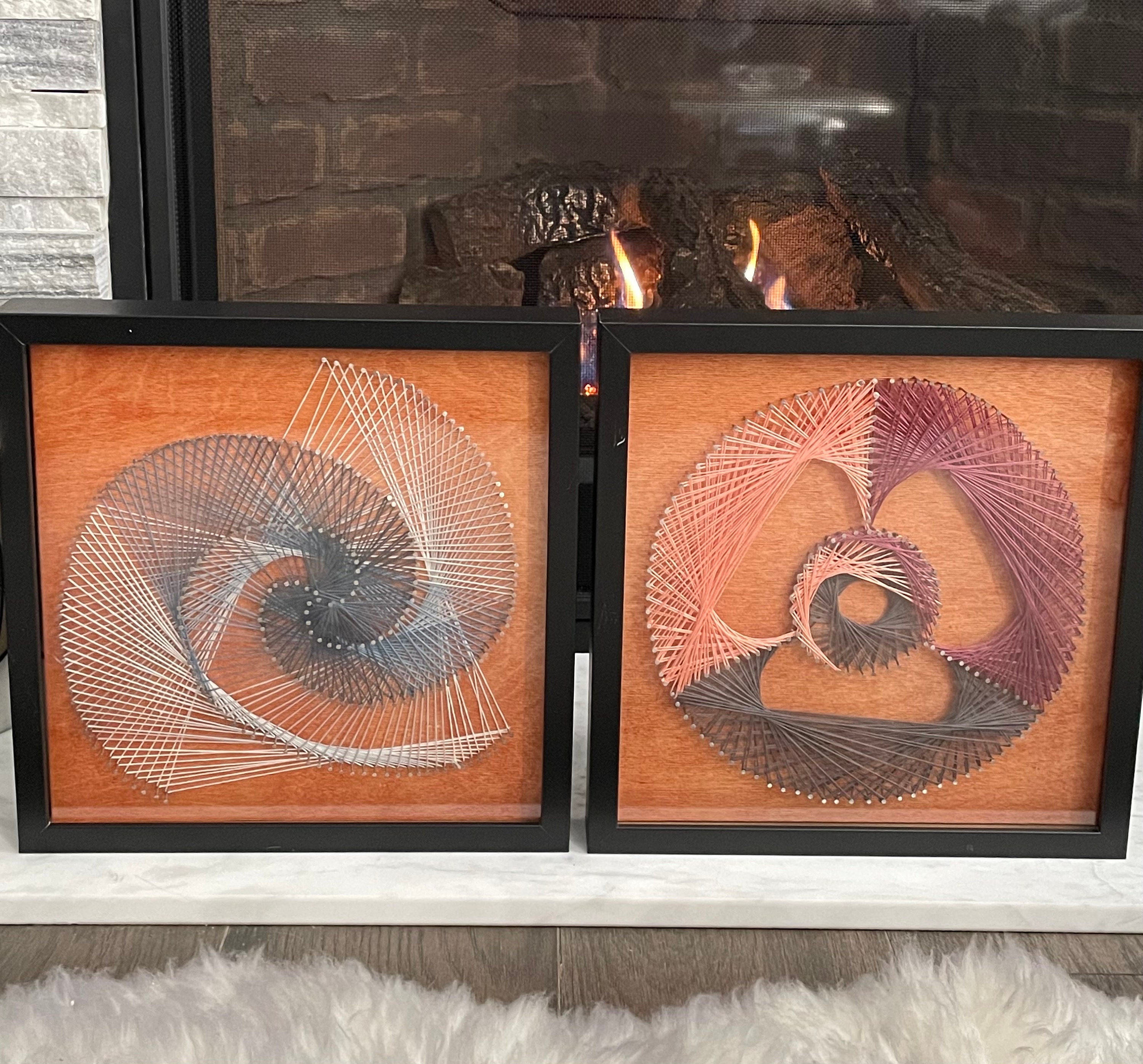 Vintage Retro Bohemian Abstract String Art and Nail Geometric Framed ...