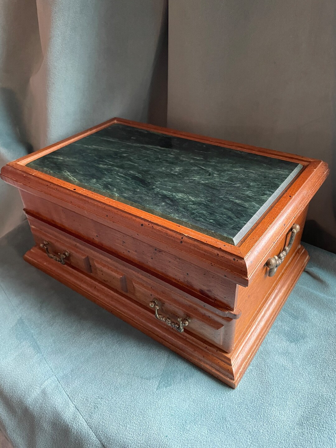 Vintage Wood Rectangular Jewelry Box With Green Marble Top by - Etsy