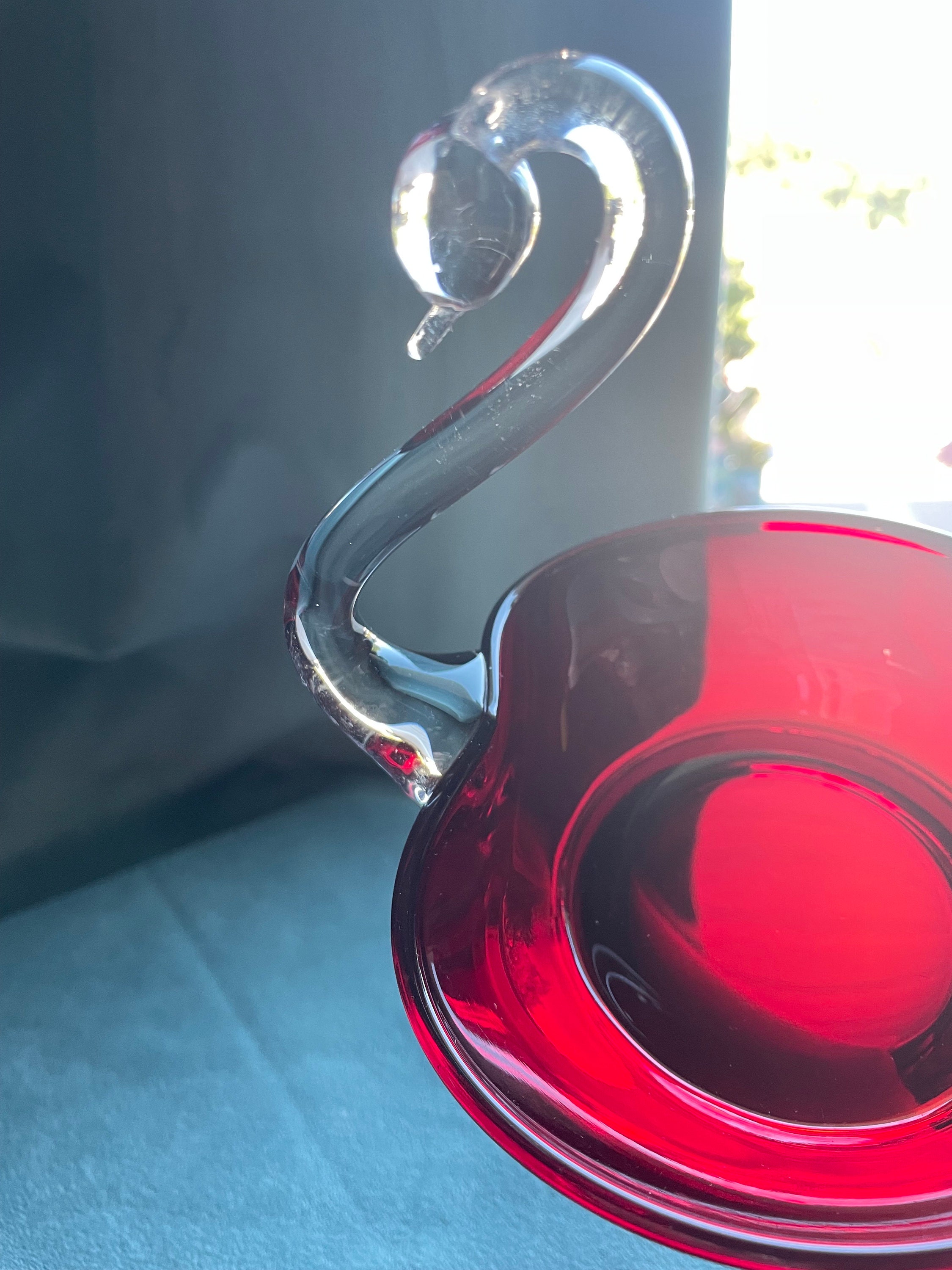 Vintage Duncan Miller Ruby Red & Clear Glass Swan Trinket Dish - Etsy