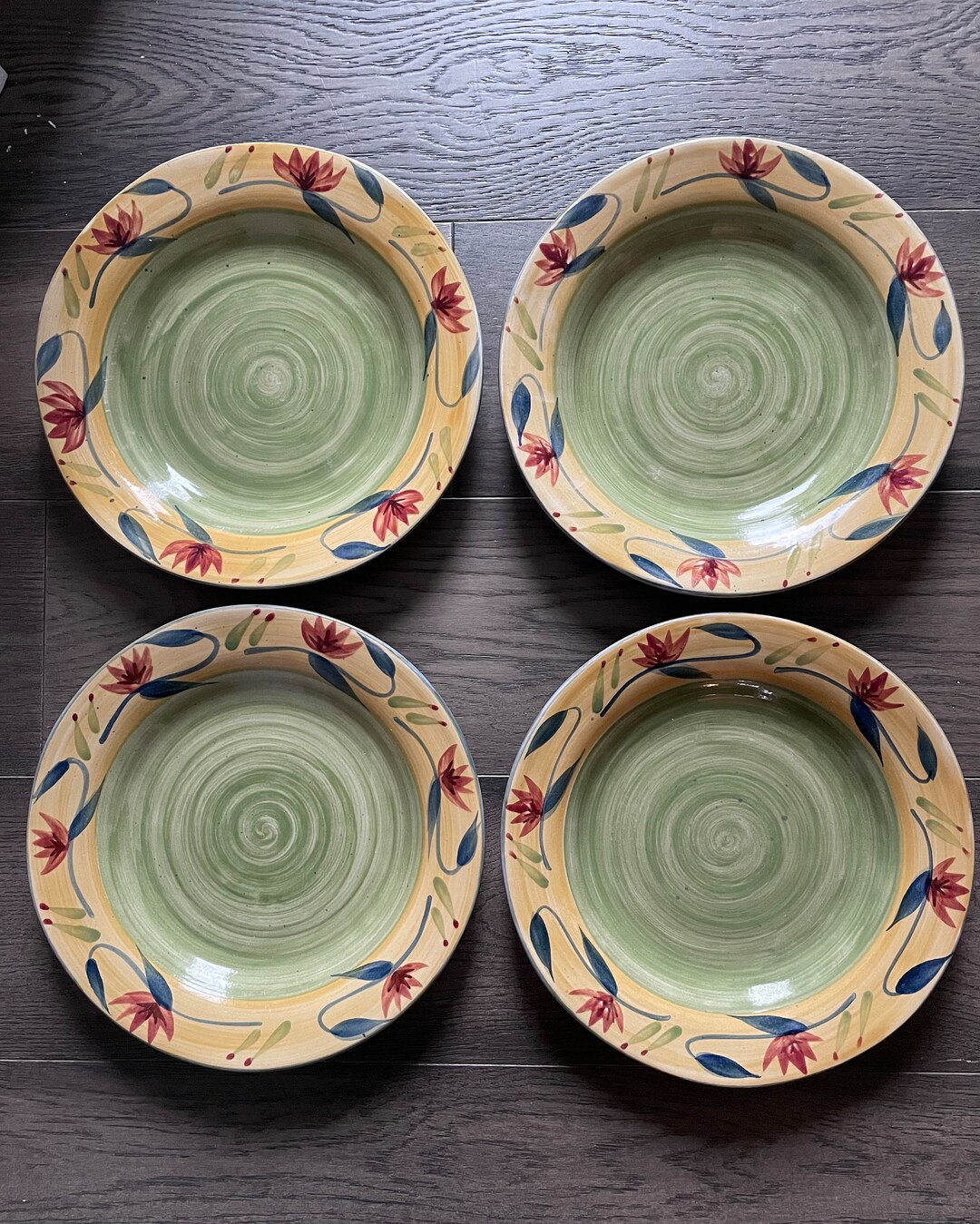 Pier 1 Elizabeth Floral Ceramic Pottery Stoneware Dinner Plates Hand ...