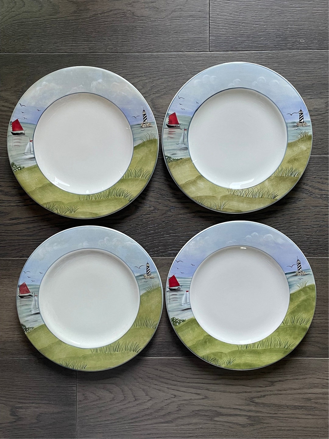 Sakura Nantucket Shoreline Hand Painted Ceramic Dinner Plates Designed ...