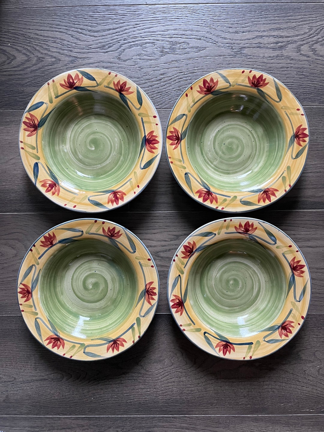 Pier 1 Elizabeth Floral Ceramic Pottery Stoneware Pasta or Soup Bowls ...