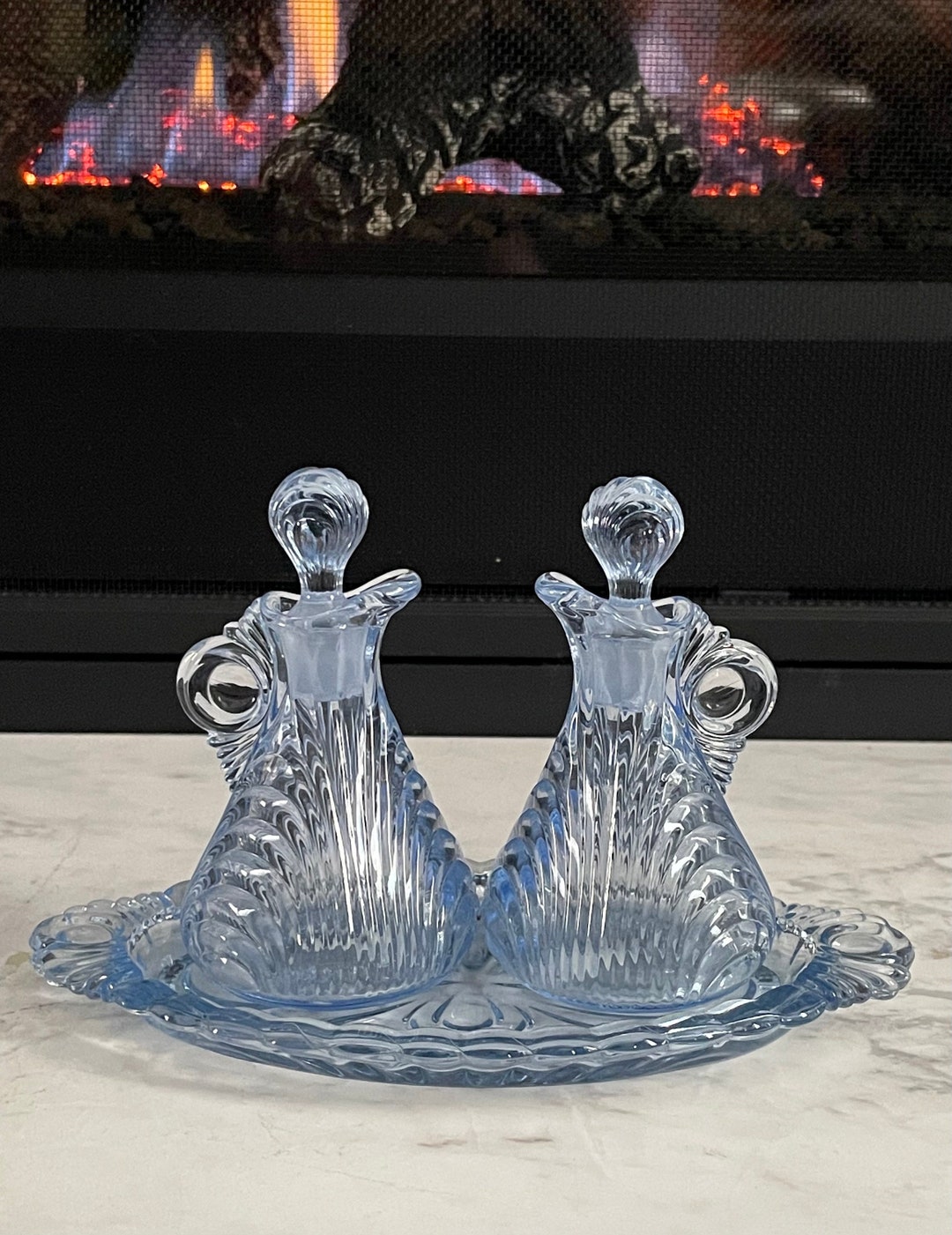 Vintage Cambridge Caprice Moonlight Blue Petite Cruet Set With Serving ...